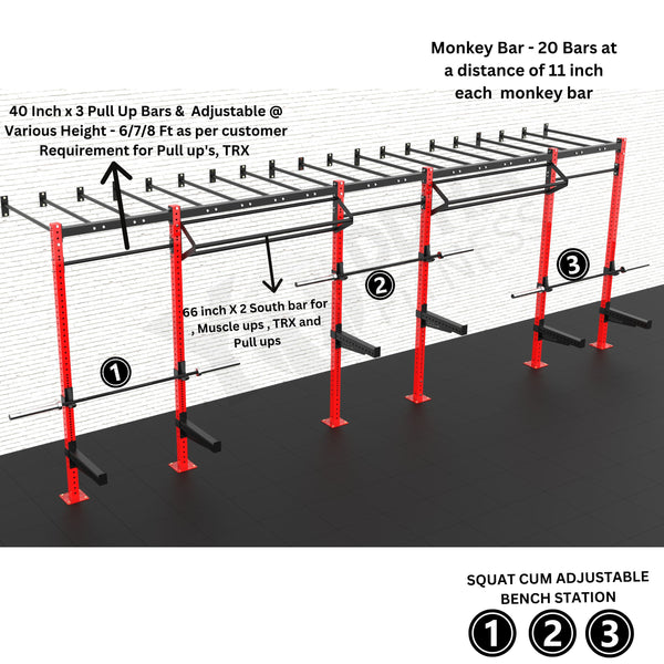 Wall Mounted CrossFit Rig - 24 Ft with Monkey Bar - Yoddha Fitness Inc