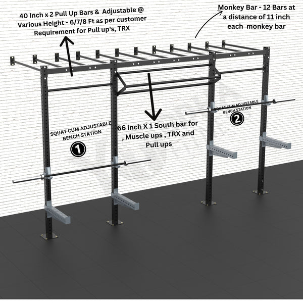 Wall Mounted CrossFit Rig - 14 Ft with Monkey Bar - Yoddha Fitness Inc