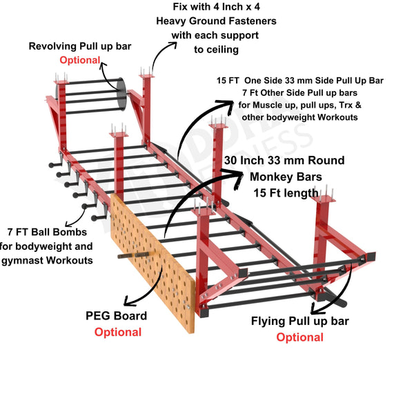 Monkey Bar - Ceiling Mounted - 15 FT - Yoddha Fitness Inc