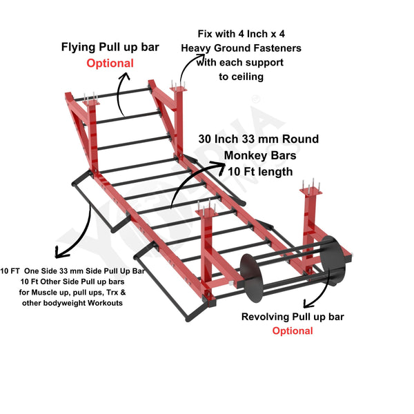 Monkey Bar - Ceiling Mounted - 10 FT - Yoddha Fitness Inc